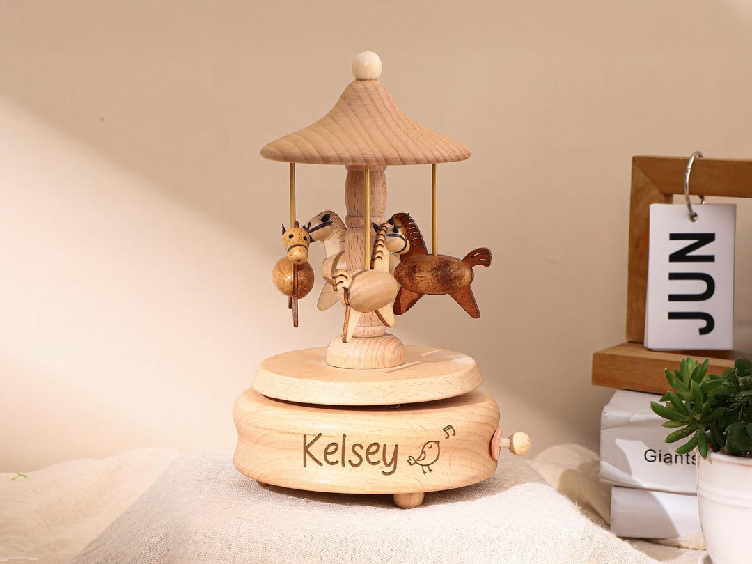 Custom Wooden Carousel Musical Box, Engraved Name Music Box,sensory ...