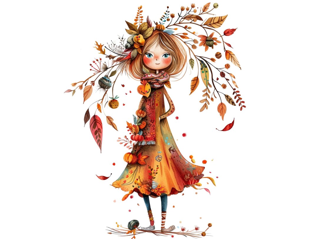 Autumn Girl Clipart Png,autumn Leaves Girl Png,fall Clipart Whimsical ...