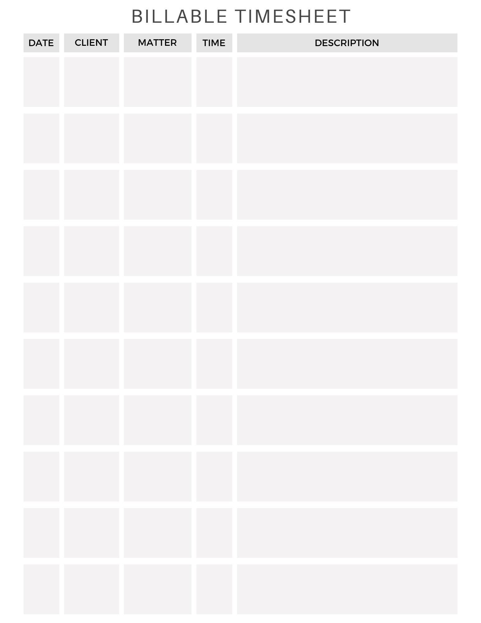 Billable Time Tracker Sheet PDF Printable & Digital Template for ...