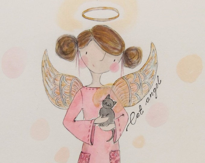 Cat Angel Print on A5 Card Cat Fundraising Shipping Included - Etsy