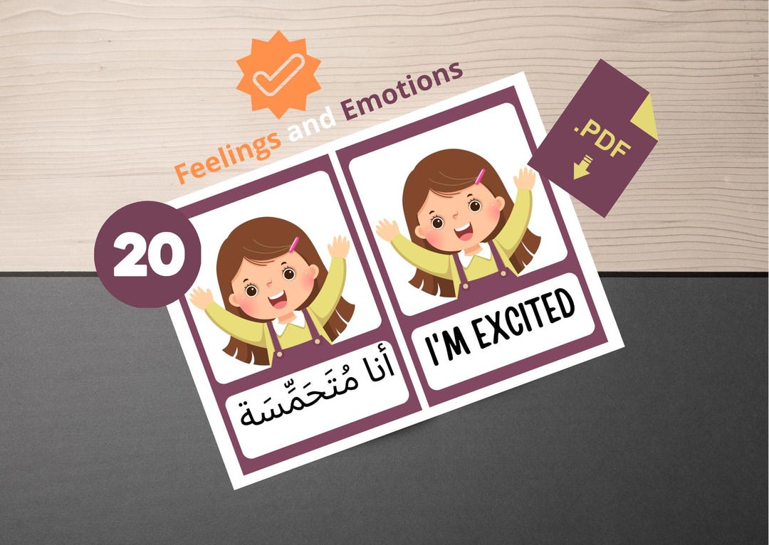 Arabic and English Flashcards for Feelings and Emotions, 20 Pages, 2 ...