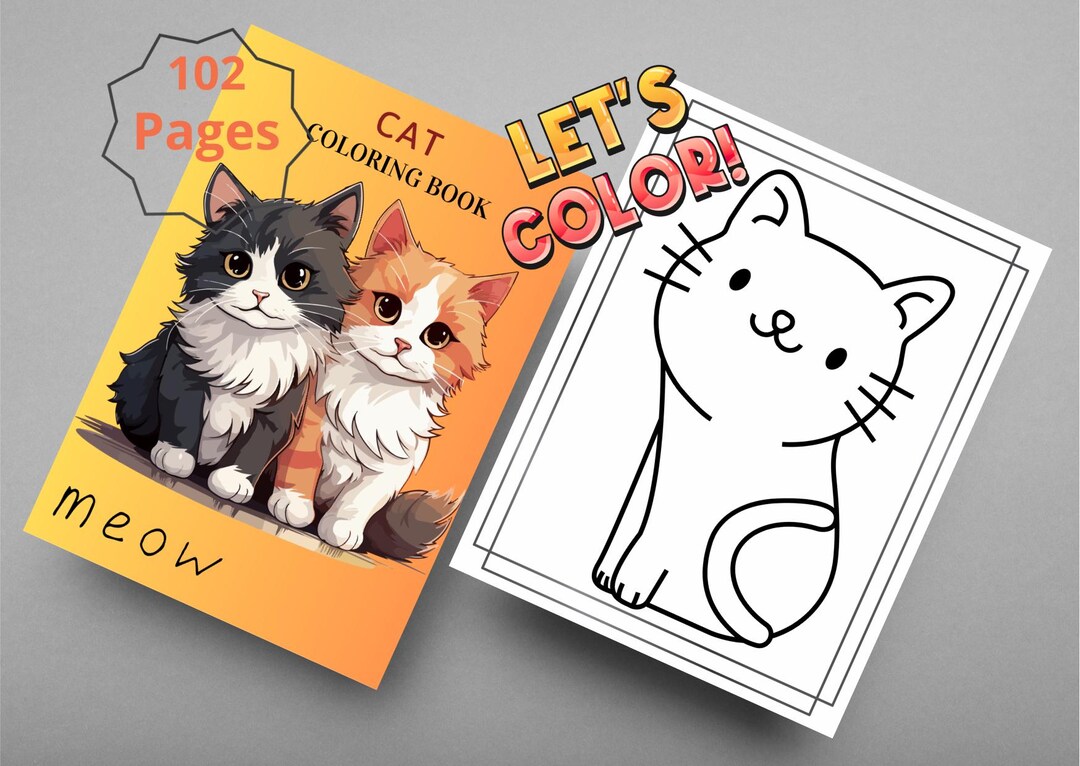 Coloring Book, Cat Coloring Book, 50 Easy Cat Coloring Pages, Printable ...