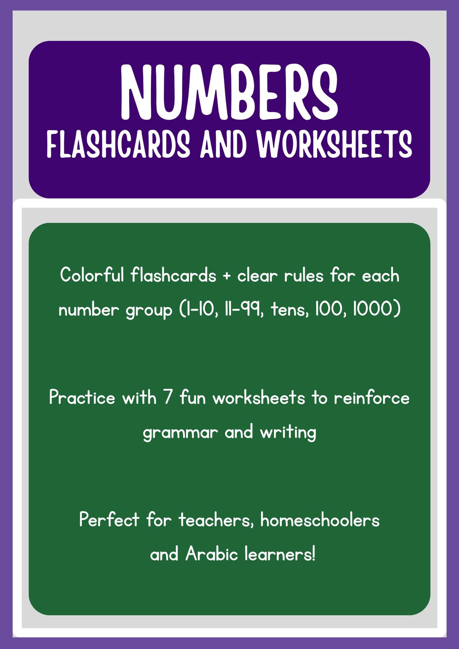 Numbers Words Flashcards and Worksheets in Arabic, Numbers With Nouns ...