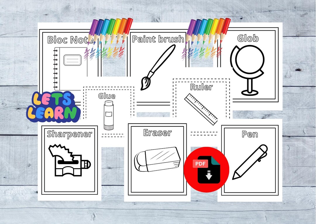 Coloring Book, School Supplies Coloring Book, 30 Coloring Pages, 30 ...
