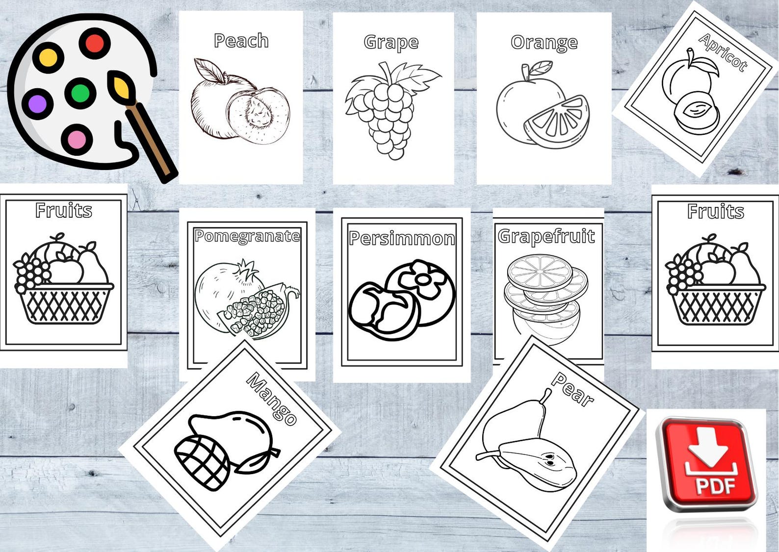 Coloring Book, Fruit Coloring Book, 40 Fruits Easy Coloring, Print ...