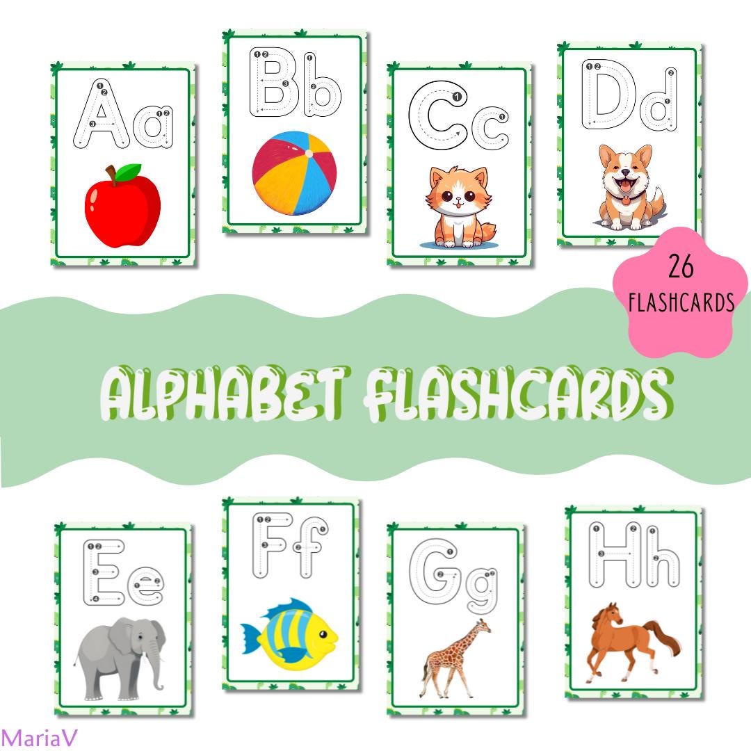 Alphabet Flashcards Tracing Flashcards A4 Size - Etsy UK