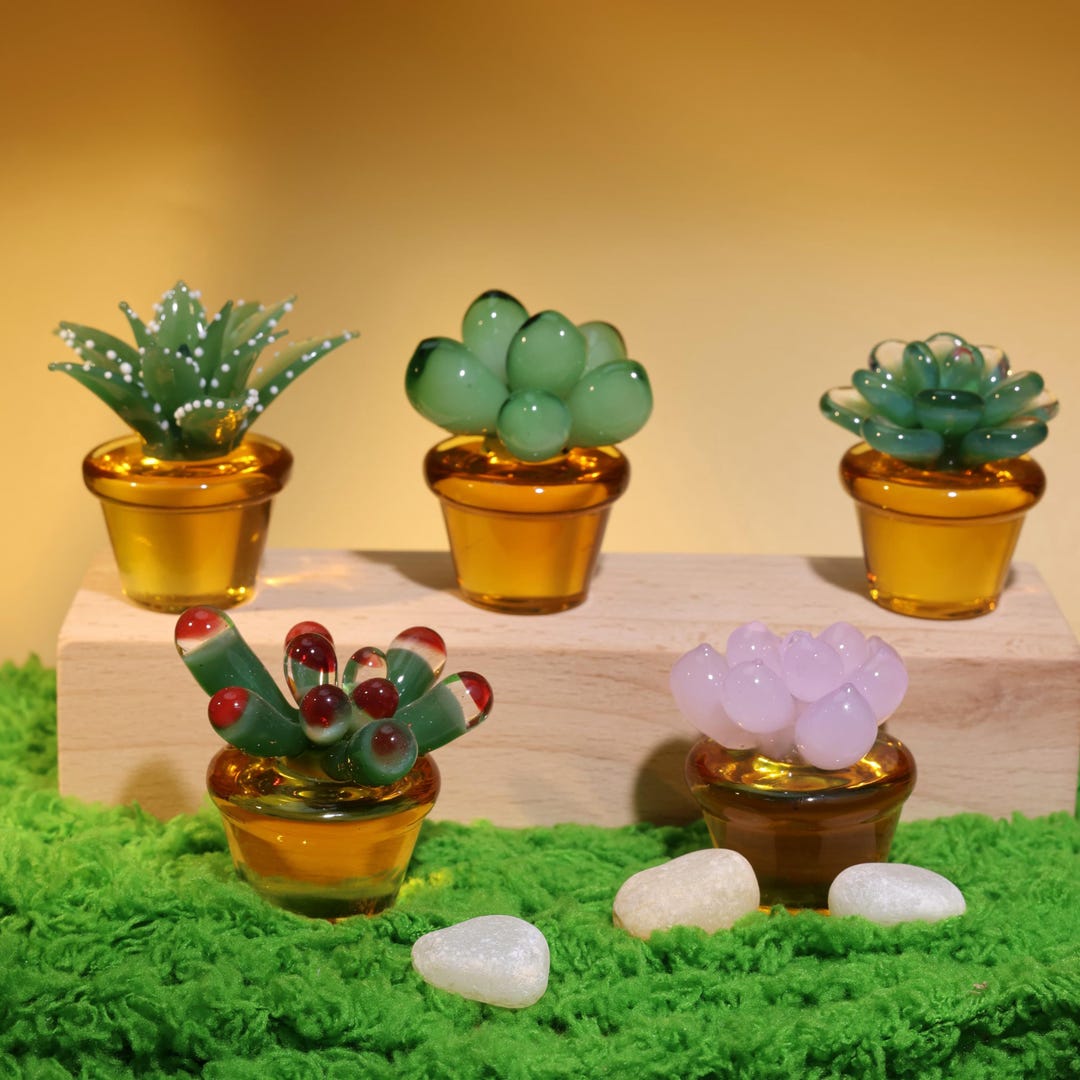 Handmade Glass Succulents,glass Potted Plants,fused Glass Succulents ...
