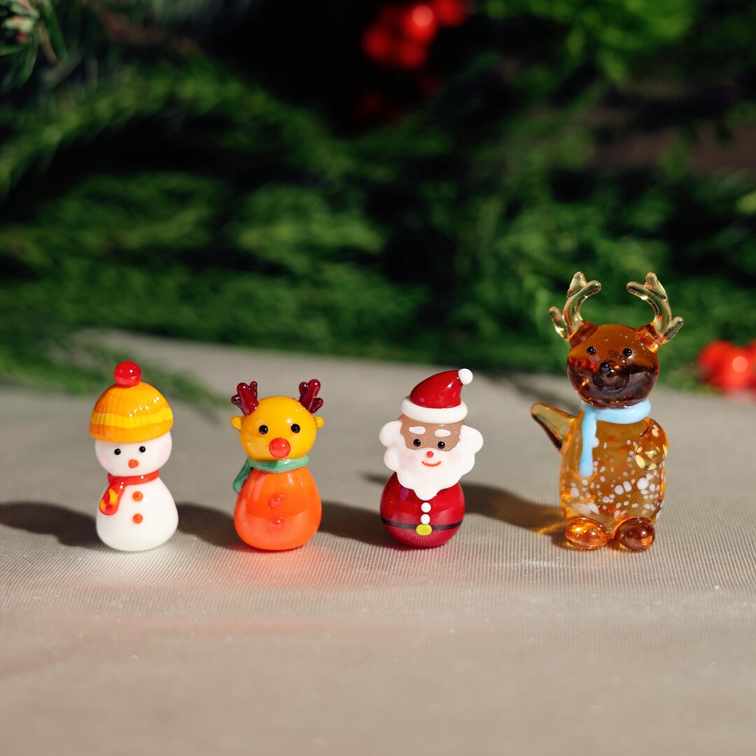Handmade Blown Glass Snowman, Santa, Deer,molten Glass Figurine, Small ...