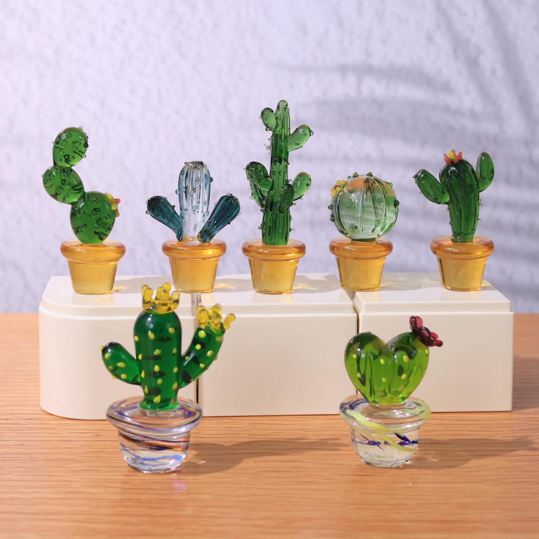 New Home Gifts, Handmade Mini Glass Cactus Flower Glass Cactus,glass ...