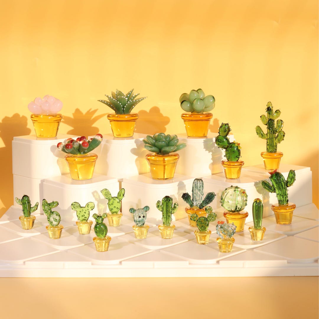 Handmade Fused Glass Cactus Glass Succulents,glass Potted Plants ...