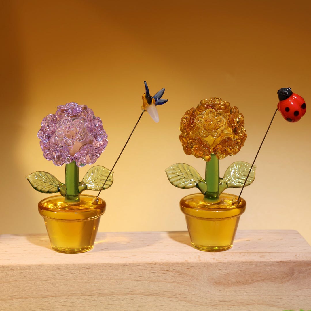 Handmade Blown Glass Hydrangea,glass Potted Plants, Molten Glass ...