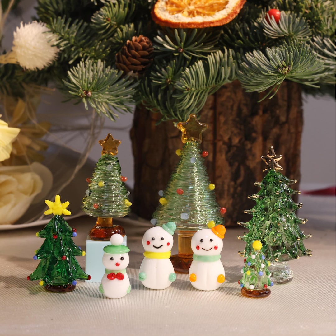 Handmade Blown Glass Snowman,christmas Tree, Molten Glass Figurine ...