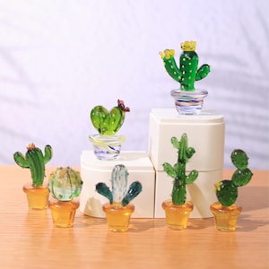 New Home Gifts, Handmade Mini Glass Cactus Flower Glass Cactus,glass ...