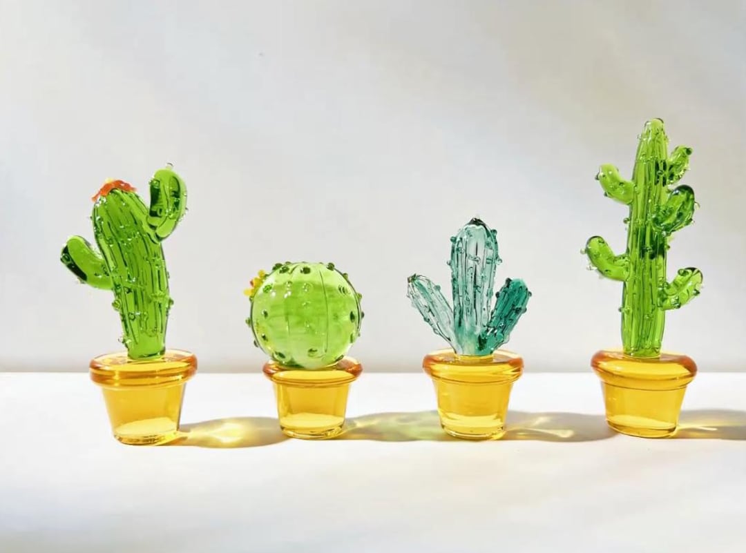 Mini Glass Cactus Set, Fused Glass Succulents, Stained Glass, Cactus ...