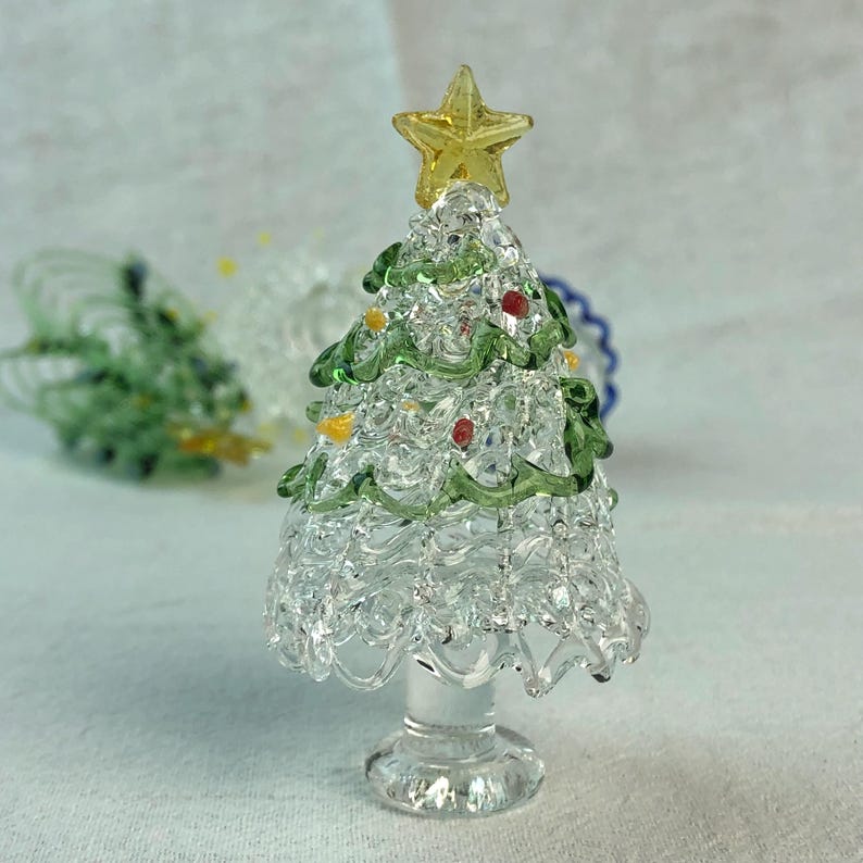 Handmade Glass Christmas Tree Statue, Green Glass Tree Decoration ...