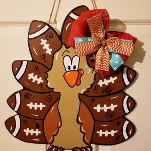 Turkey Football Door Hanger With Burlap Bow, Thanksgiving Turkey Decor ...
