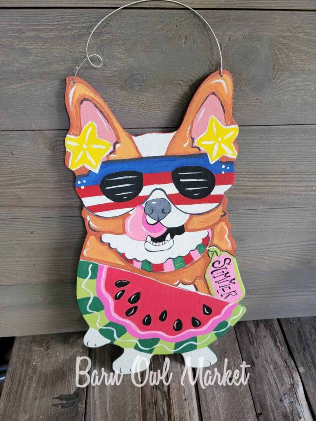 Corgi Door Hanger, Corgi With Watermelon Door Hanger, Dog Summer Door ...