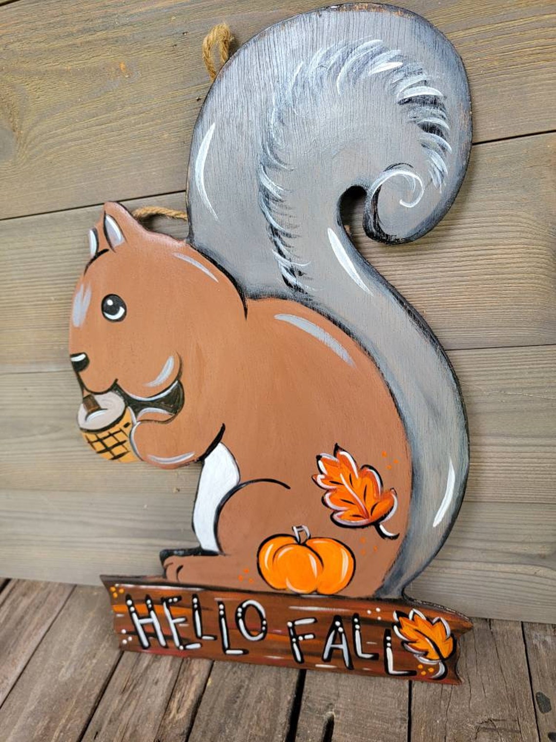 Fall Squirrel With Pumpkin Door Hanger Squirrel With Acorn - Etsy
