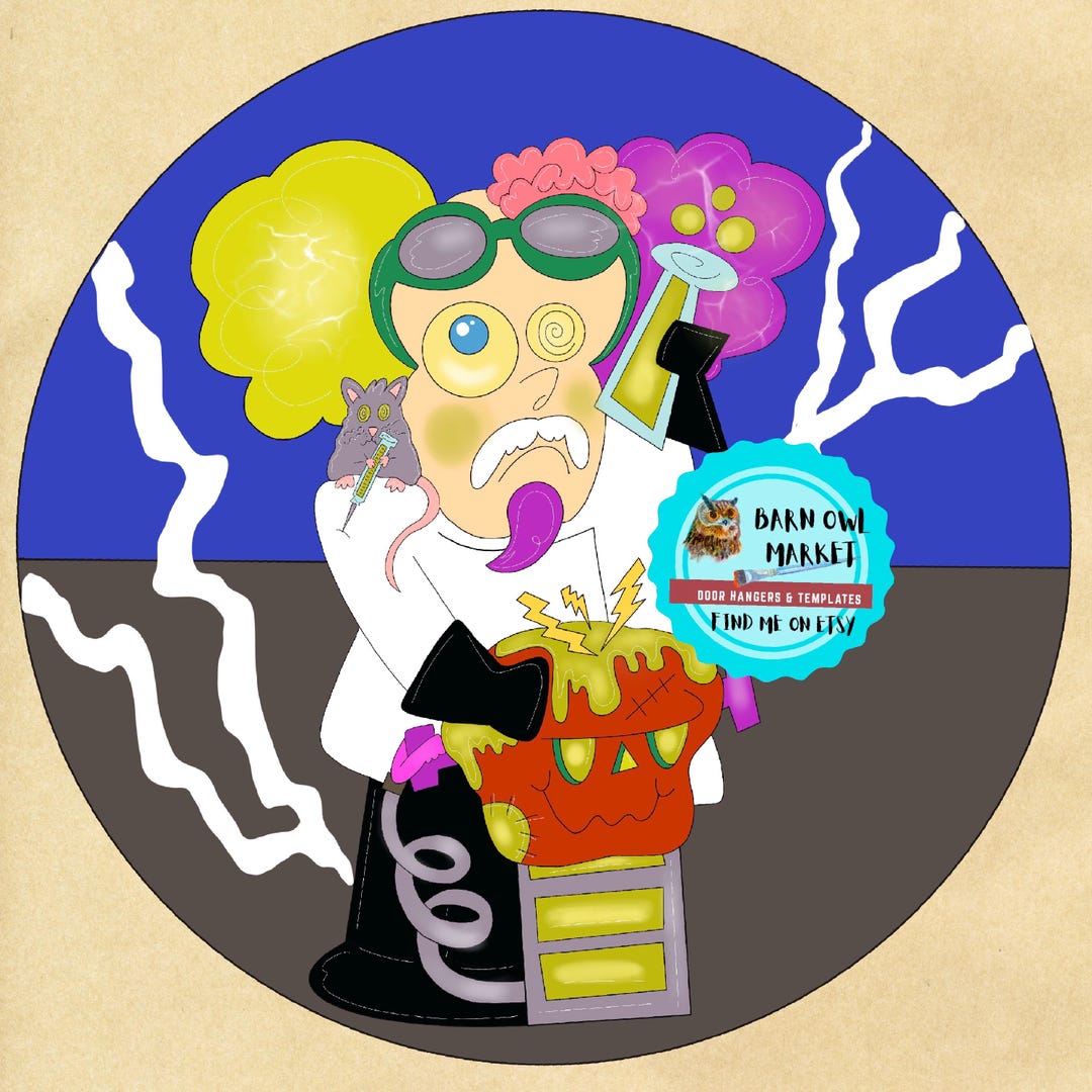 Mad Scientist Door Hanger Template, Halloween Door Hanger Template ...