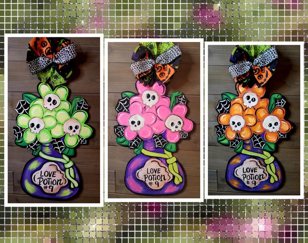 Halloween Door Hanger, Love Potion Door Hanger, Witch Potions Door ...