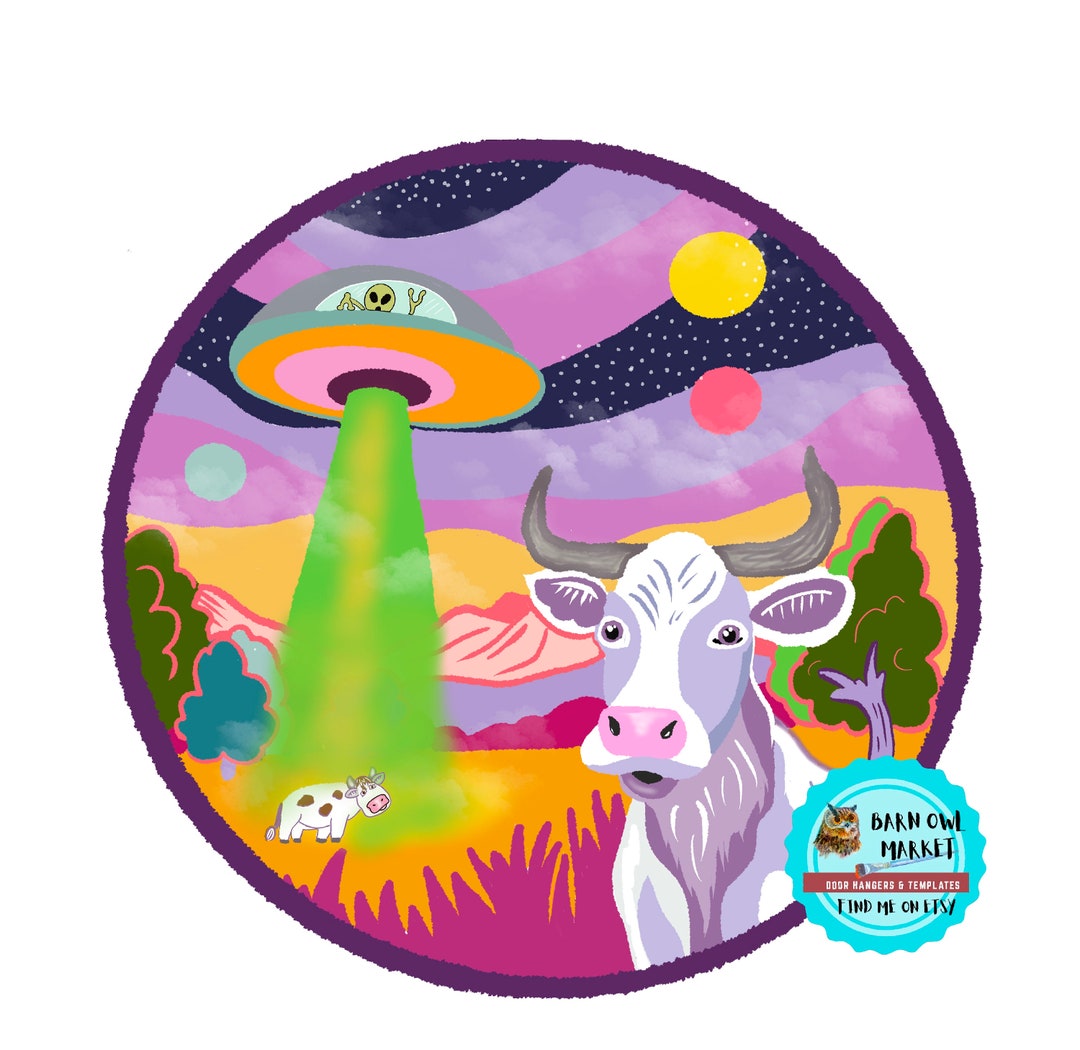 UFO Door Hanger, Alien Door Hanger, Spaceship Door Hanger, Ufo With Cow ...