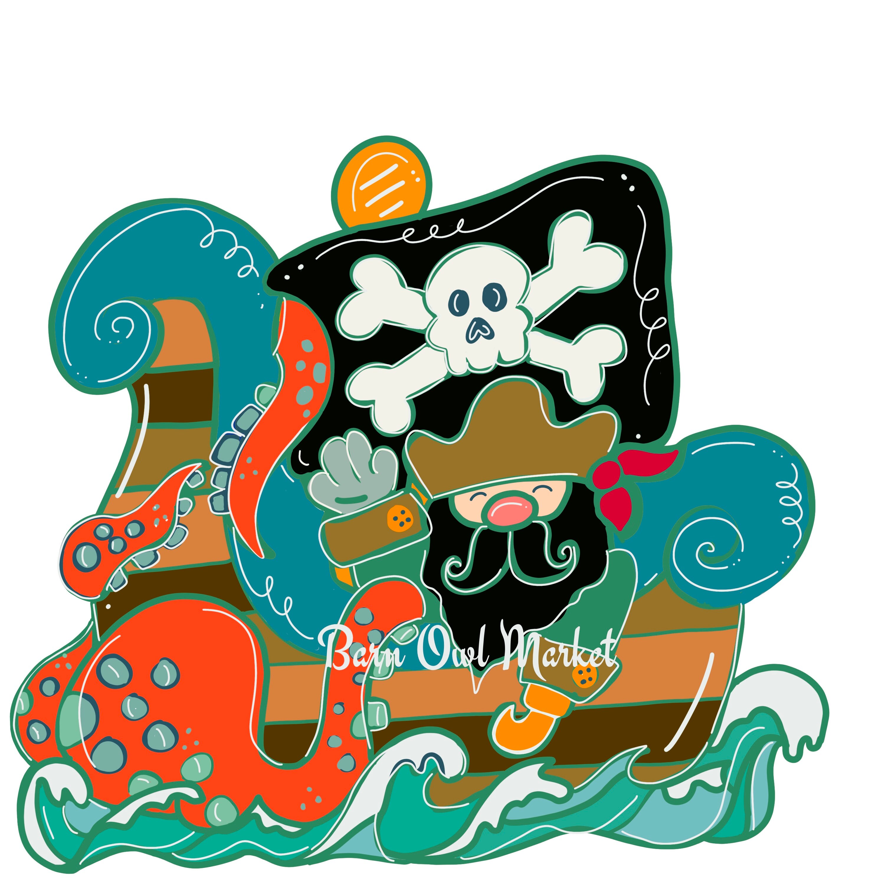 Pirate Ship Template, Pirate Ship With Octopus Pattern for Door Hanger ...