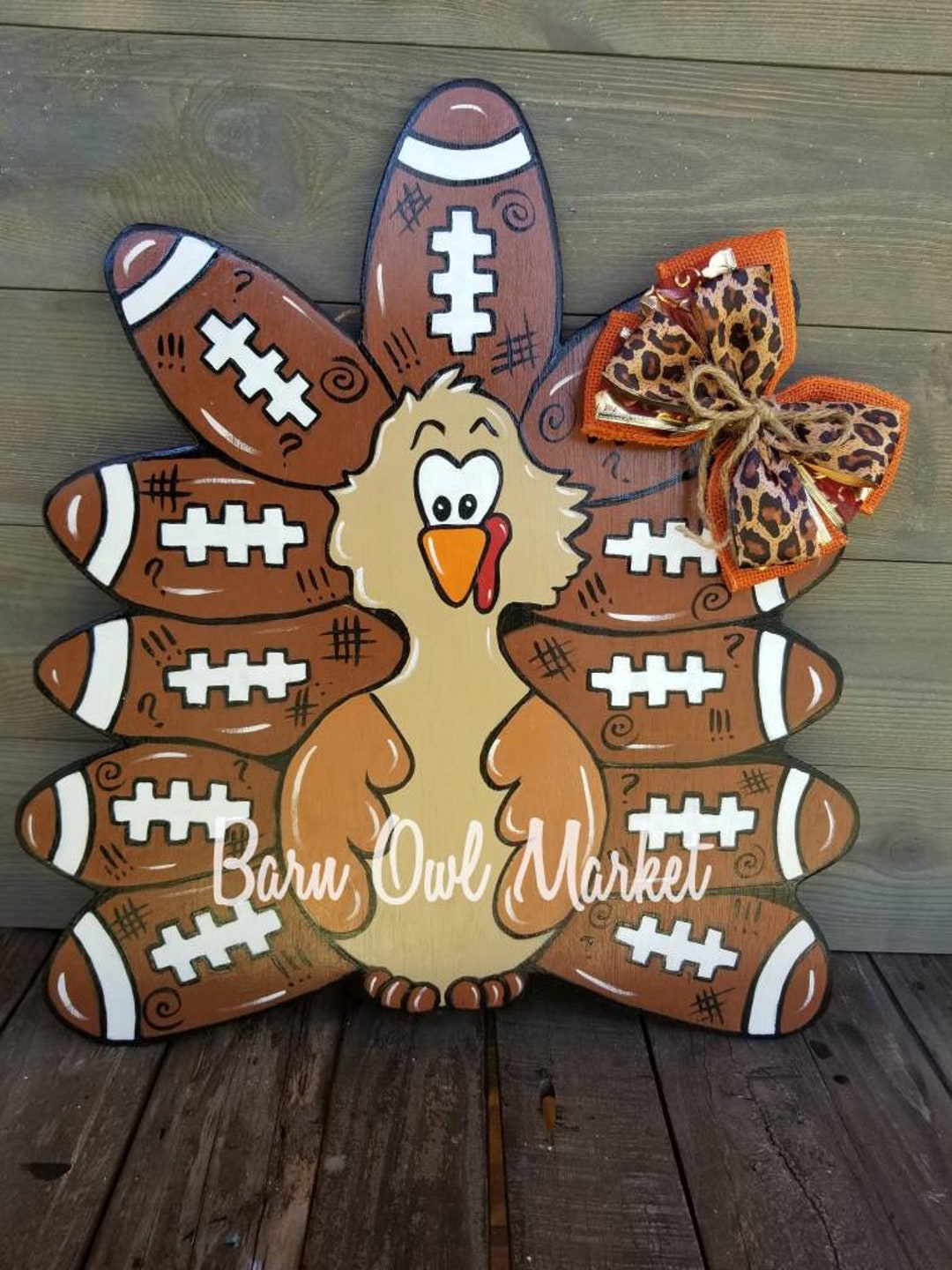 Turkey Football Door Hanger With Burlap Bow, Thanksgiving Turkey Decor ...