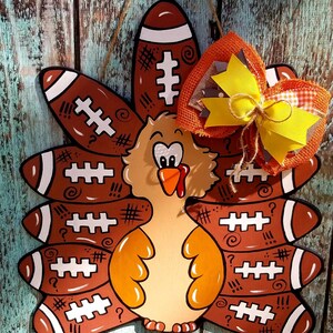 Turkey Football Door Hanger With Burlap Bow, Thanksgiving Turkey Decor ...