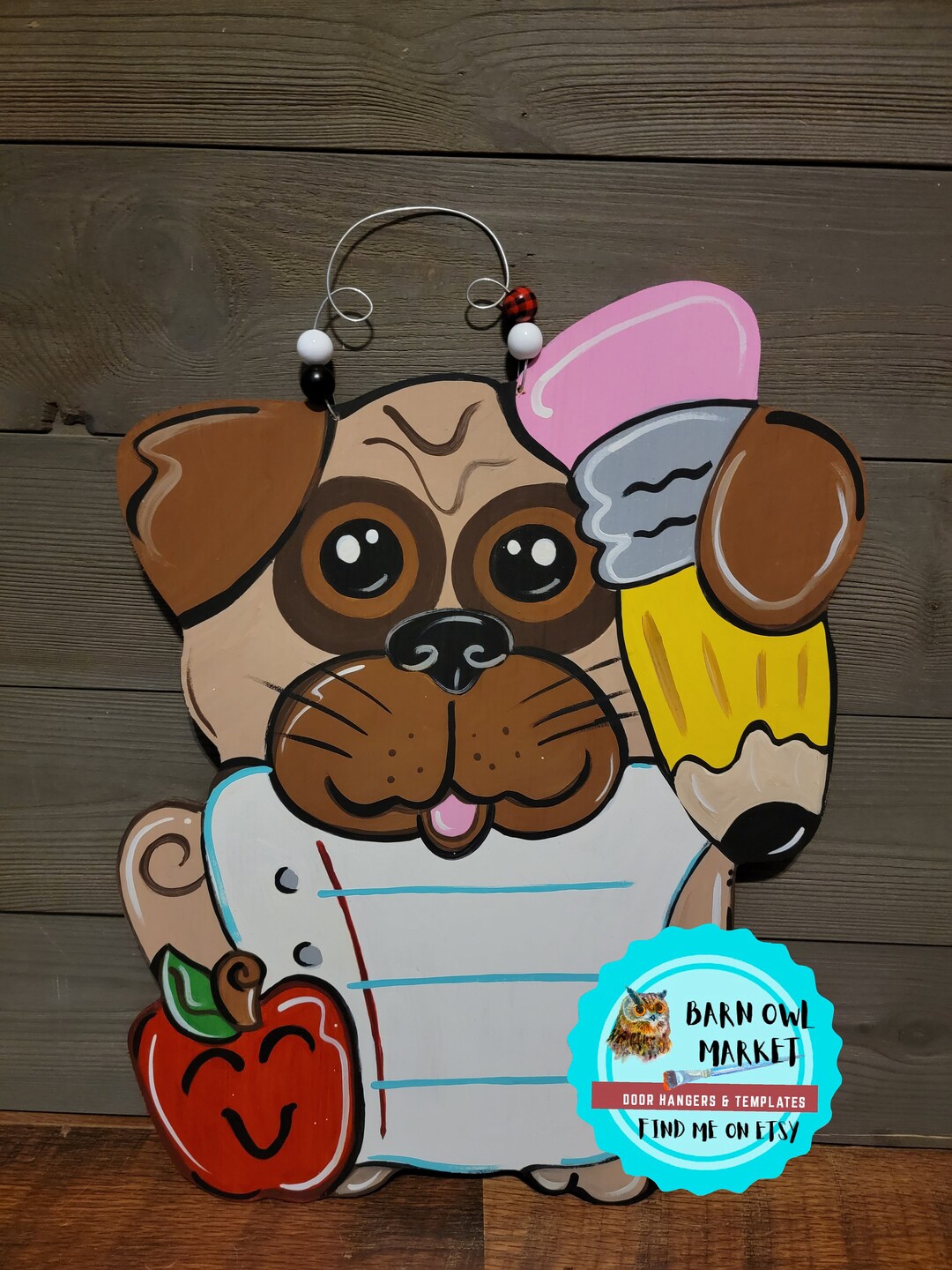Pug Door Hanger, Pug School Pup Door Hanger, Teacher Appreciation Pug ...