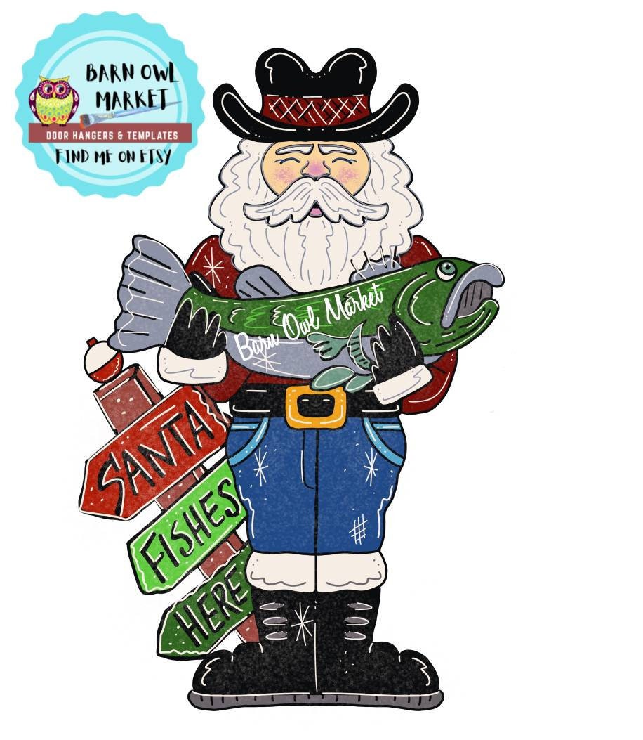 Santa Fishing Digital Template for Door Hanger - Etsy