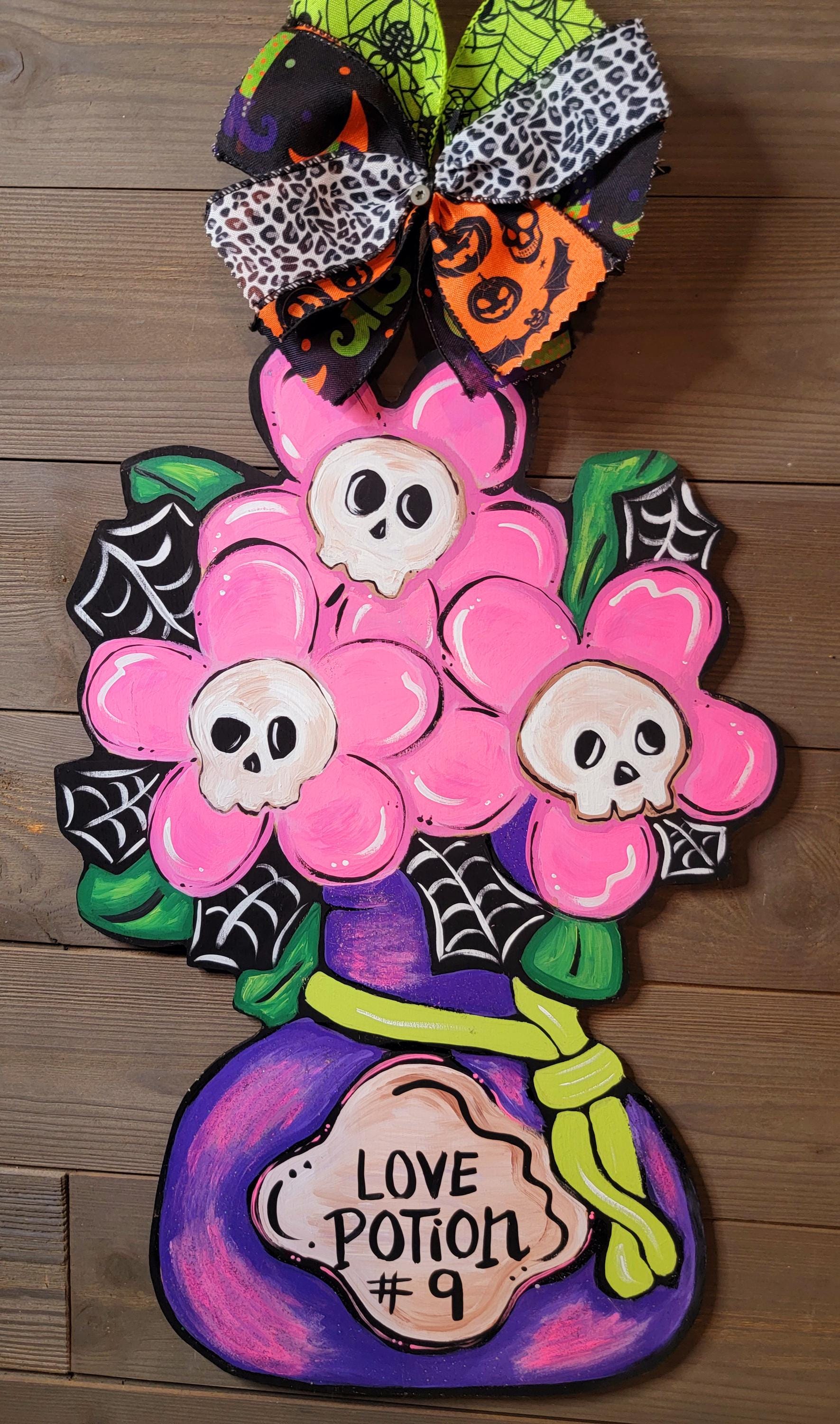 Halloween Door Hanger, Love Potion Door Hanger, Witch Potions Door ...