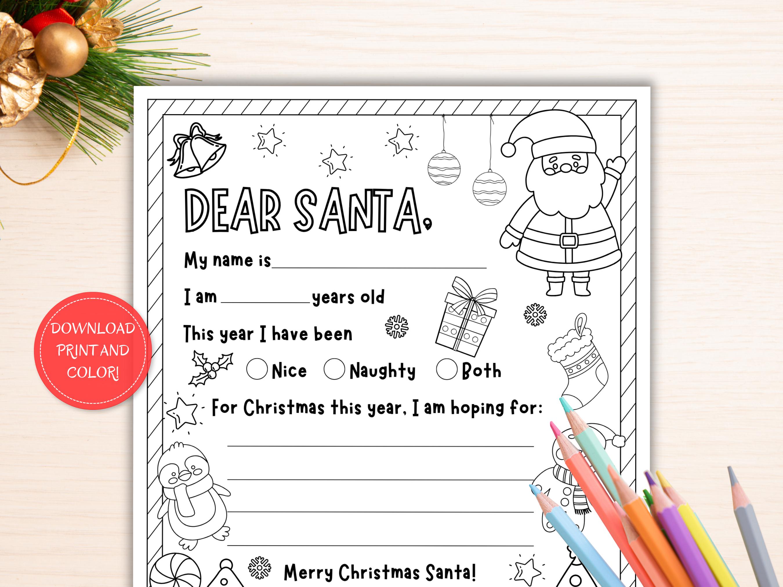 Letter to Santa Coloring Page, Christmas Printable, Dear Santa ...