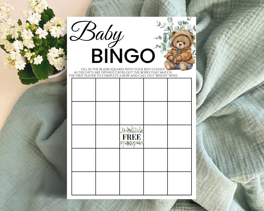Teddy Bear Baby Bingo Cards – Fun Gender Neutral Baby Shower Activity ...