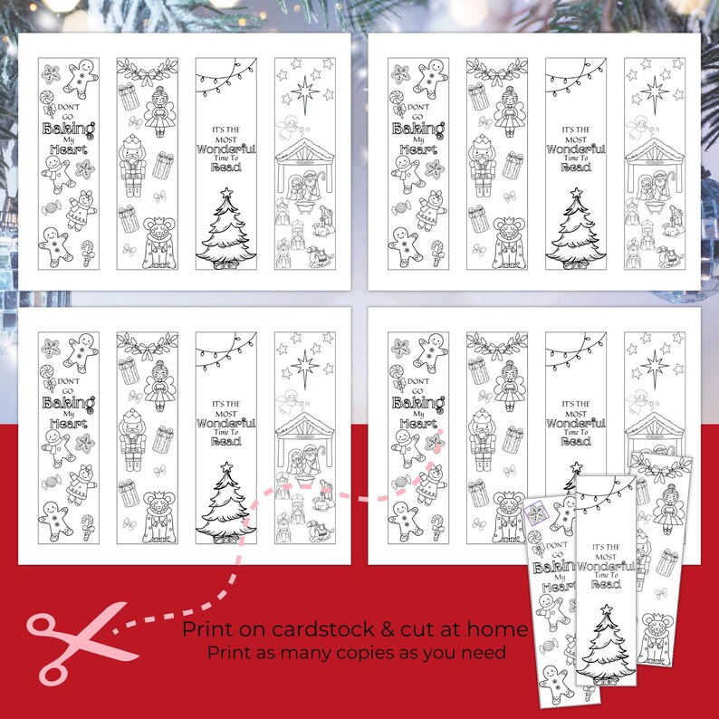 Christmas Coloring Bookmarks, Christmas Activity, Book Lover Bookworm ...