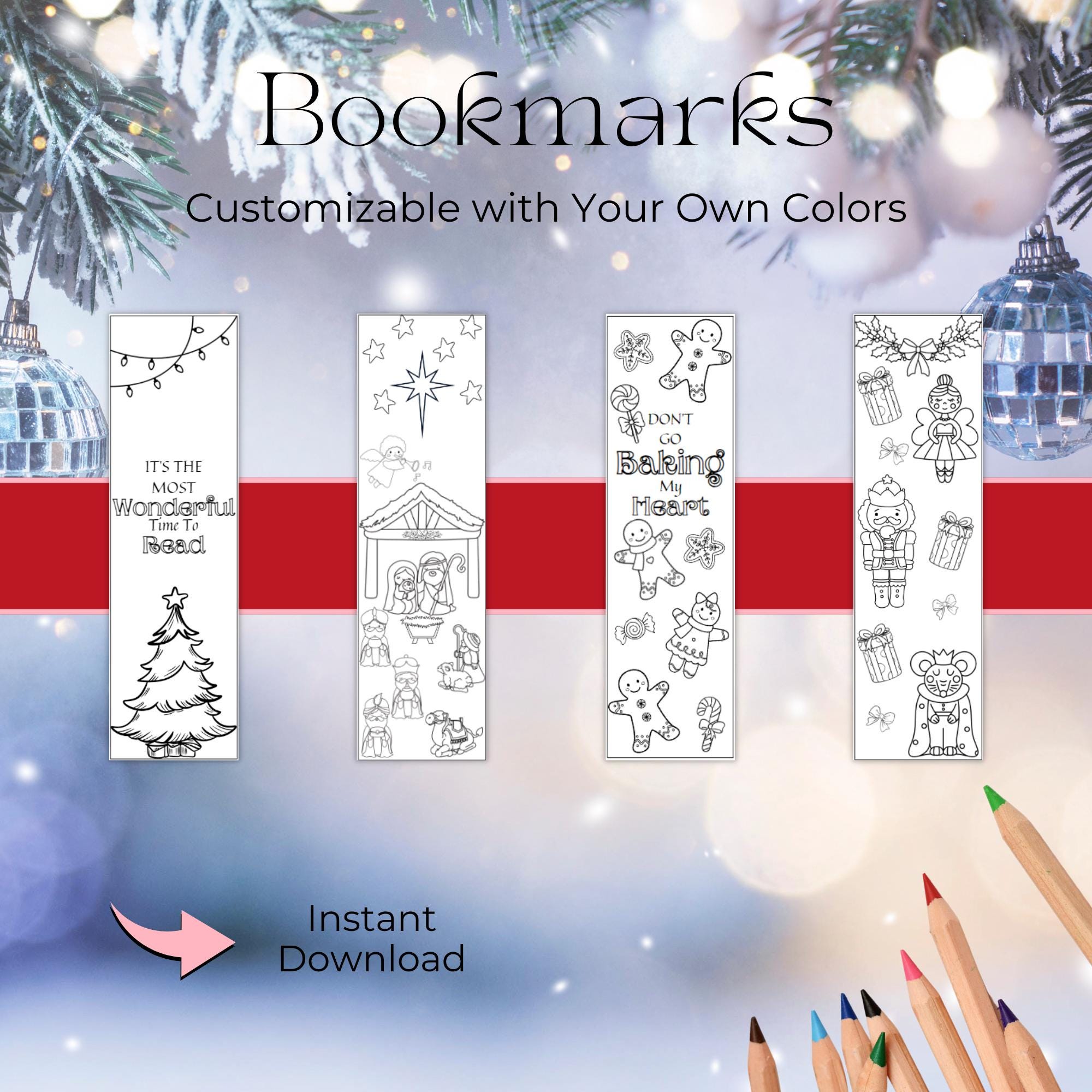 Christmas Coloring Bookmarks, Christmas Activity, Book Lover Bookworm ...