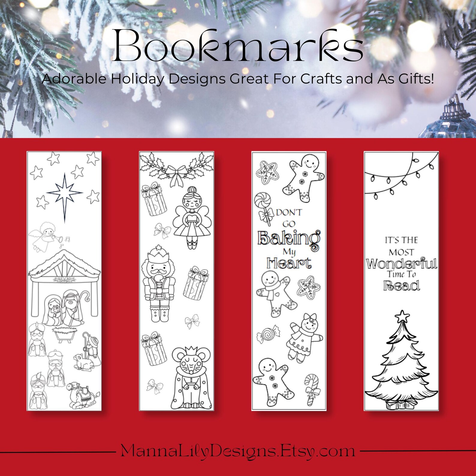 Christmas Coloring Bookmarks, Christmas Activity, Book Lover Bookworm ...