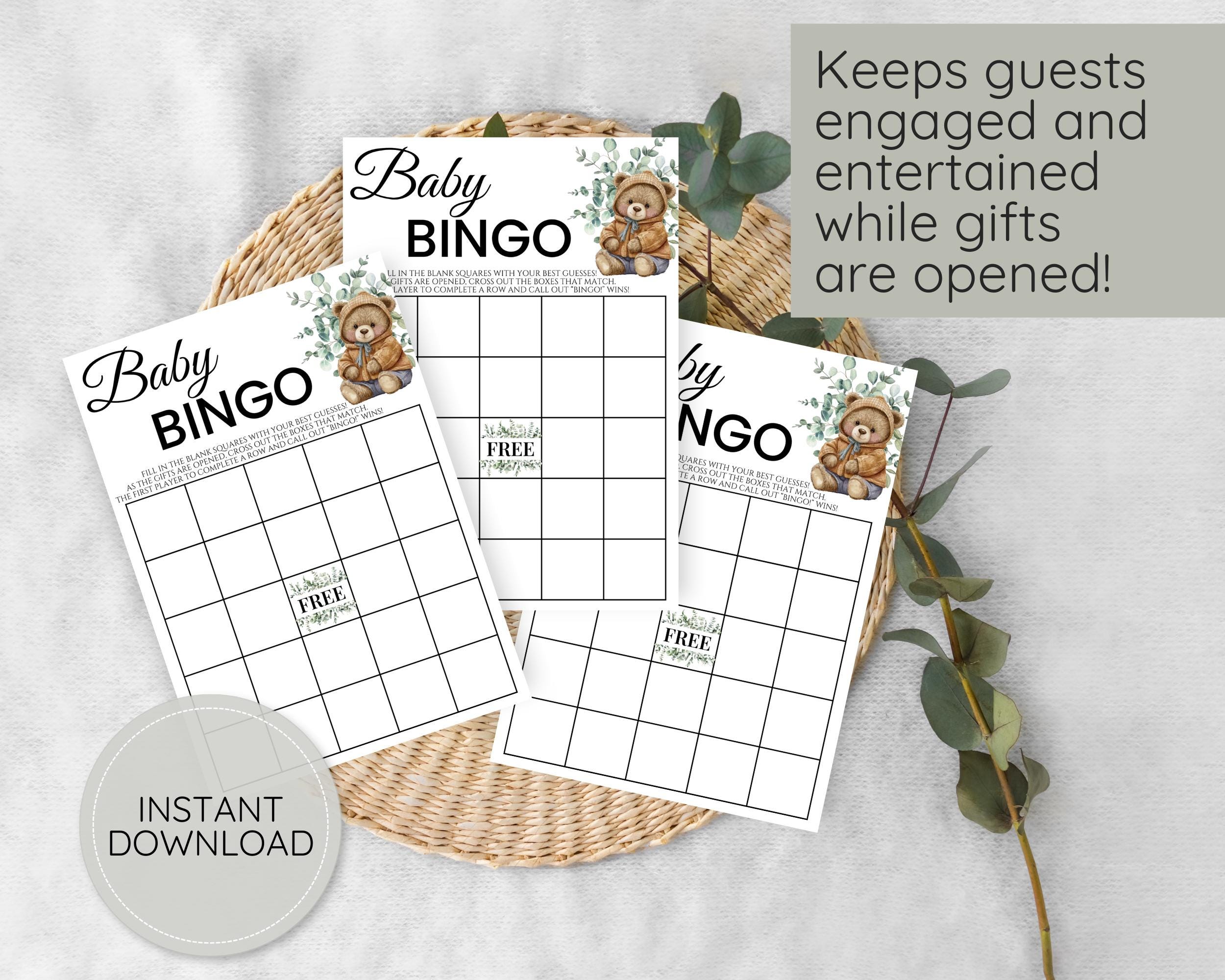 Teddy Bear Baby Bingo Cards – Fun Gender Neutral Baby Shower Activity ...