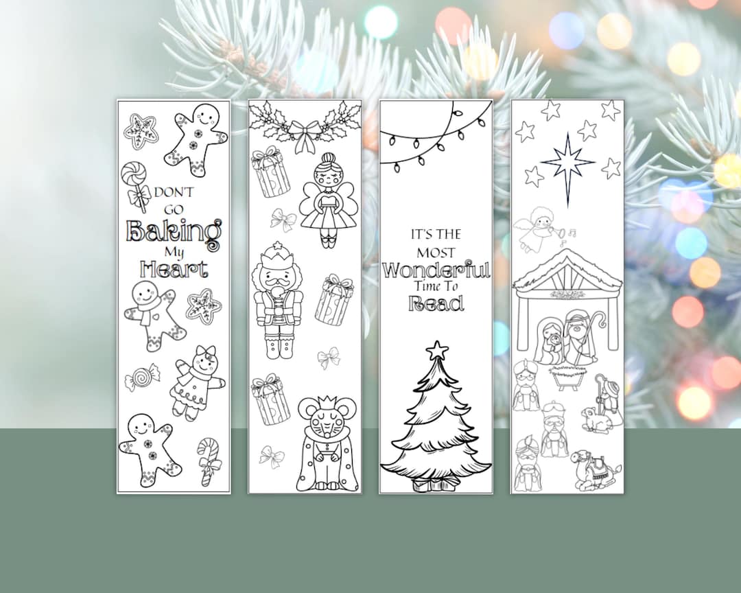 Christmas Coloring Bookmarks, Christmas Activity, Book Lover Bookworm ...