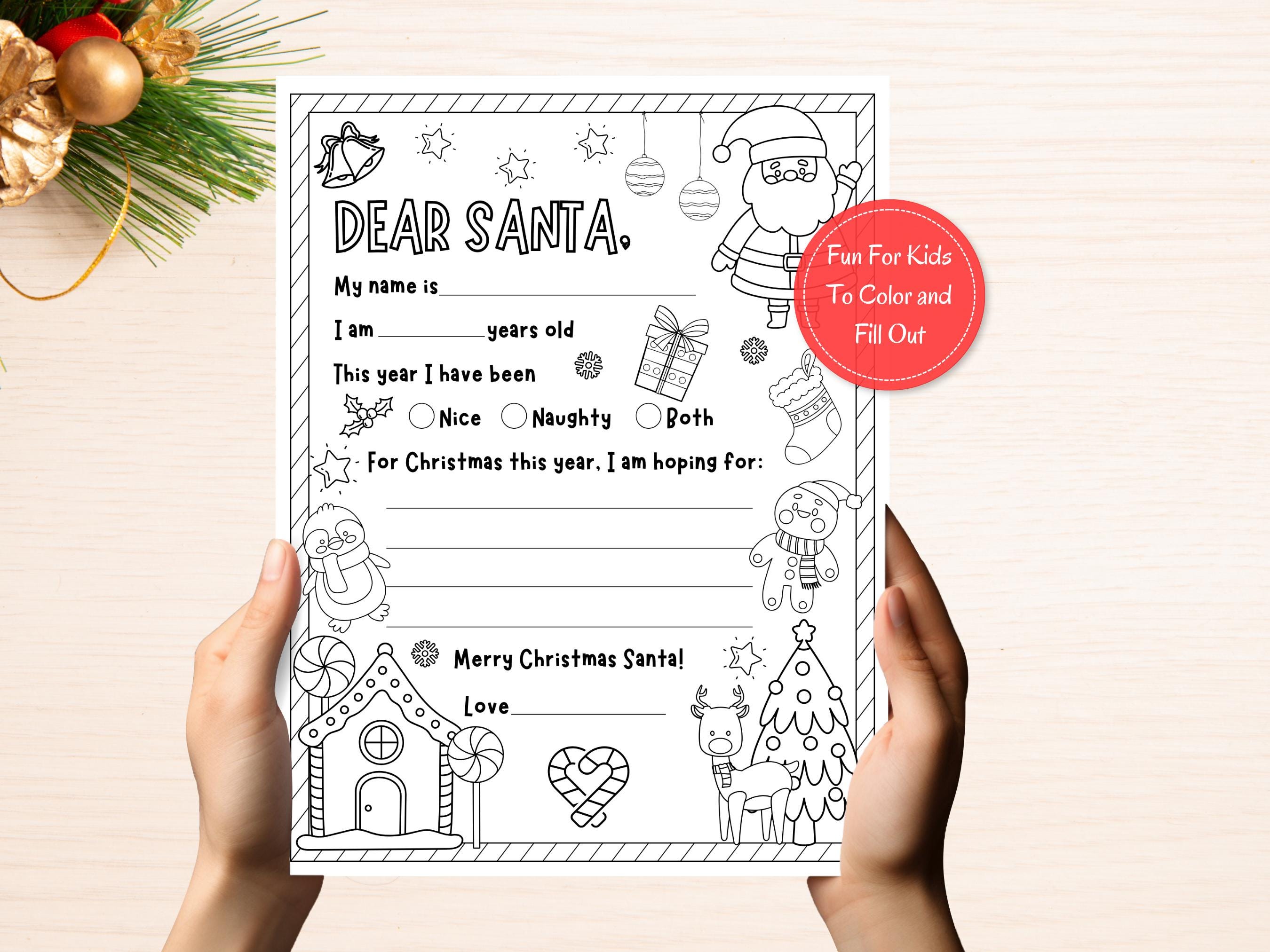 Letter to Santa Coloring Page, Christmas Printable, Dear Santa ...