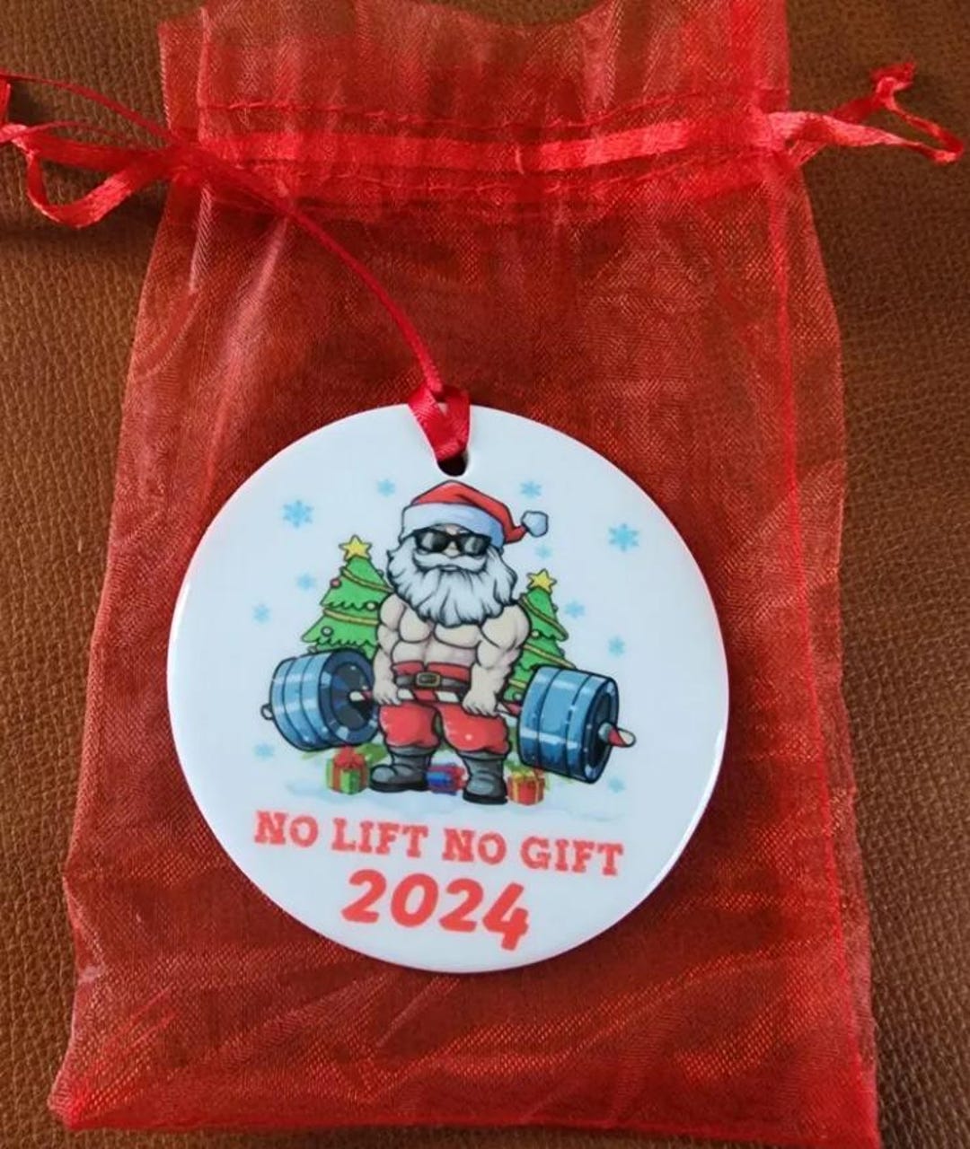 2024 No Lift No Gift Ornament Funny Muscular Santa Lifting Weights ...