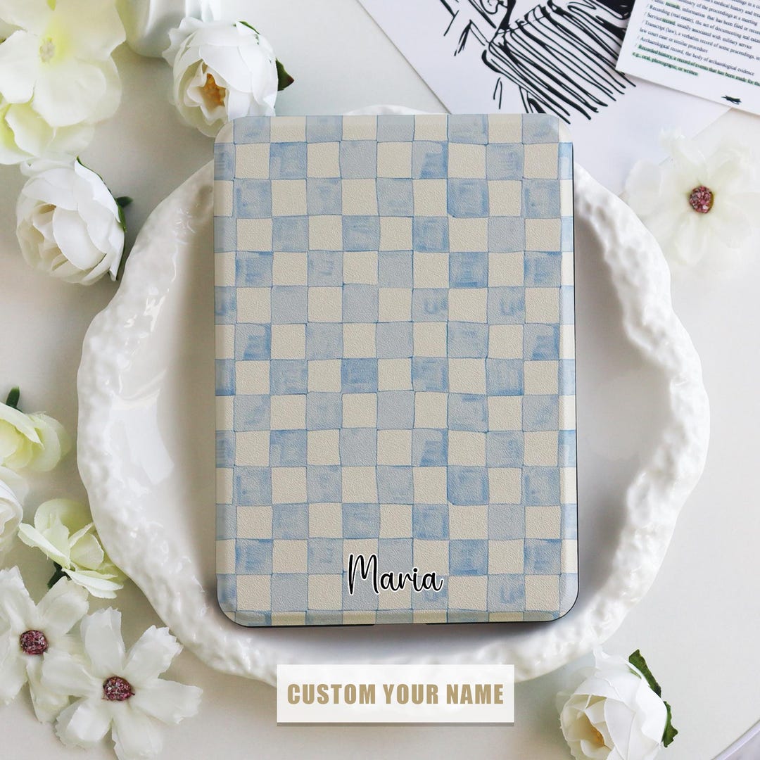 Blue Checkered Kindle Case Custom,kindle Case With Hand Strap for ...