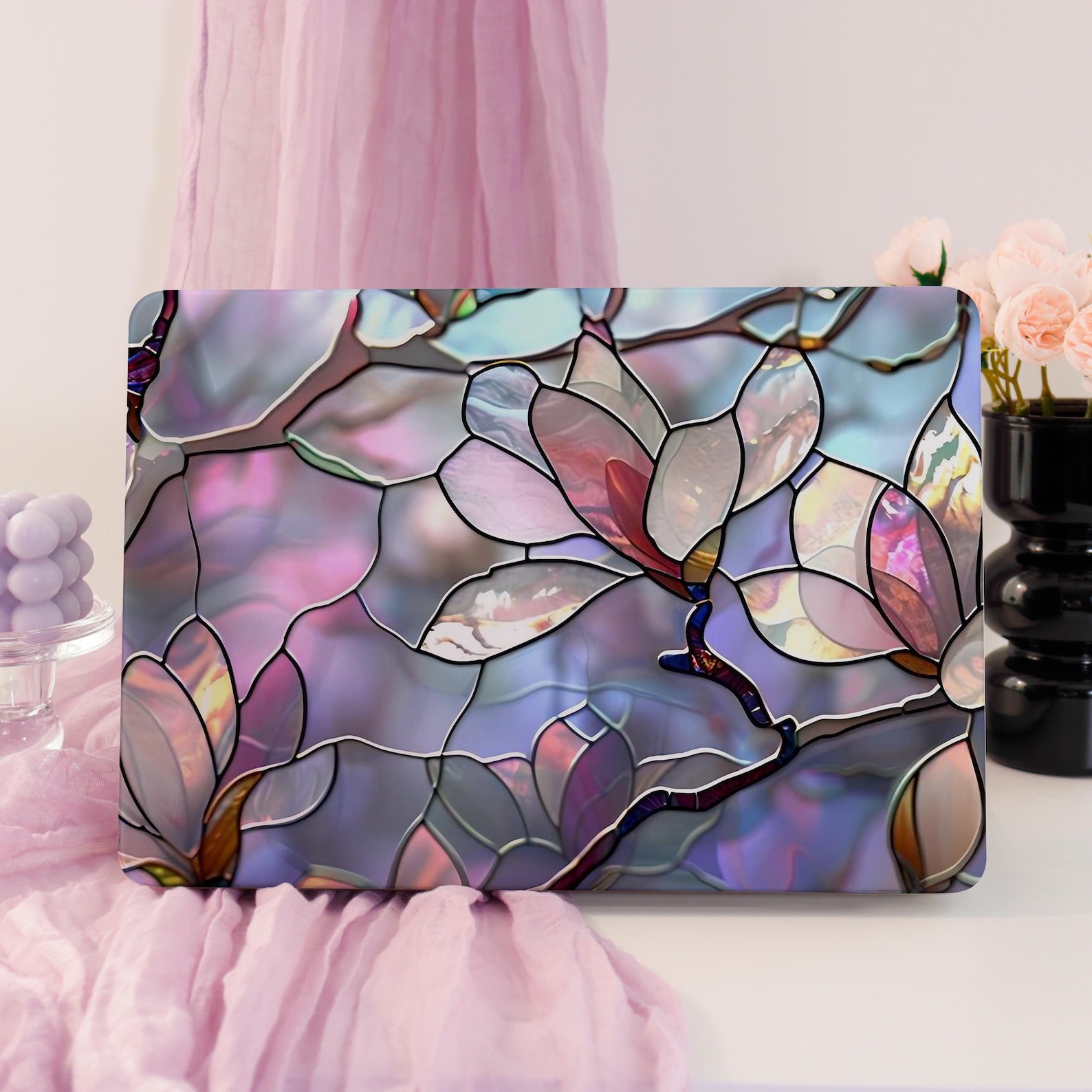Stained Glass Floral Pattern Mac Case; Protective Laptop Case Cover for ...