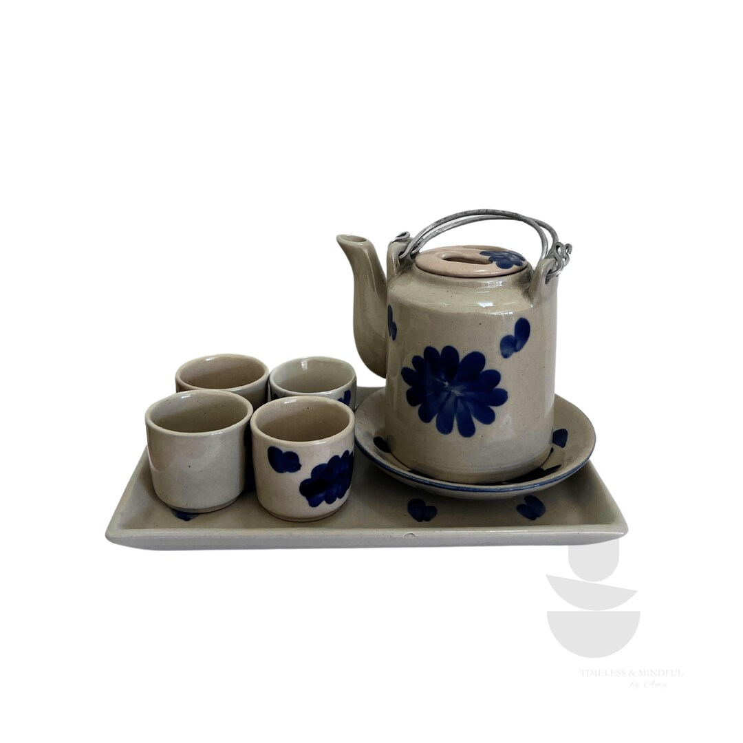 Vintage Blue Bat Trang Teapot Set - Etsy