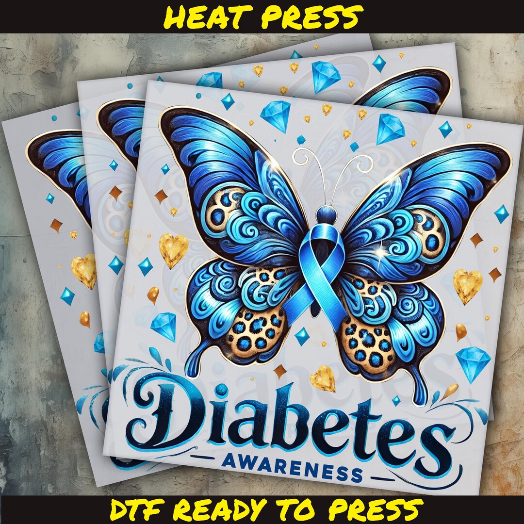 Butterfly Diabetes Awareness Transfer: We Wear Blue Ready to Press DTF ...