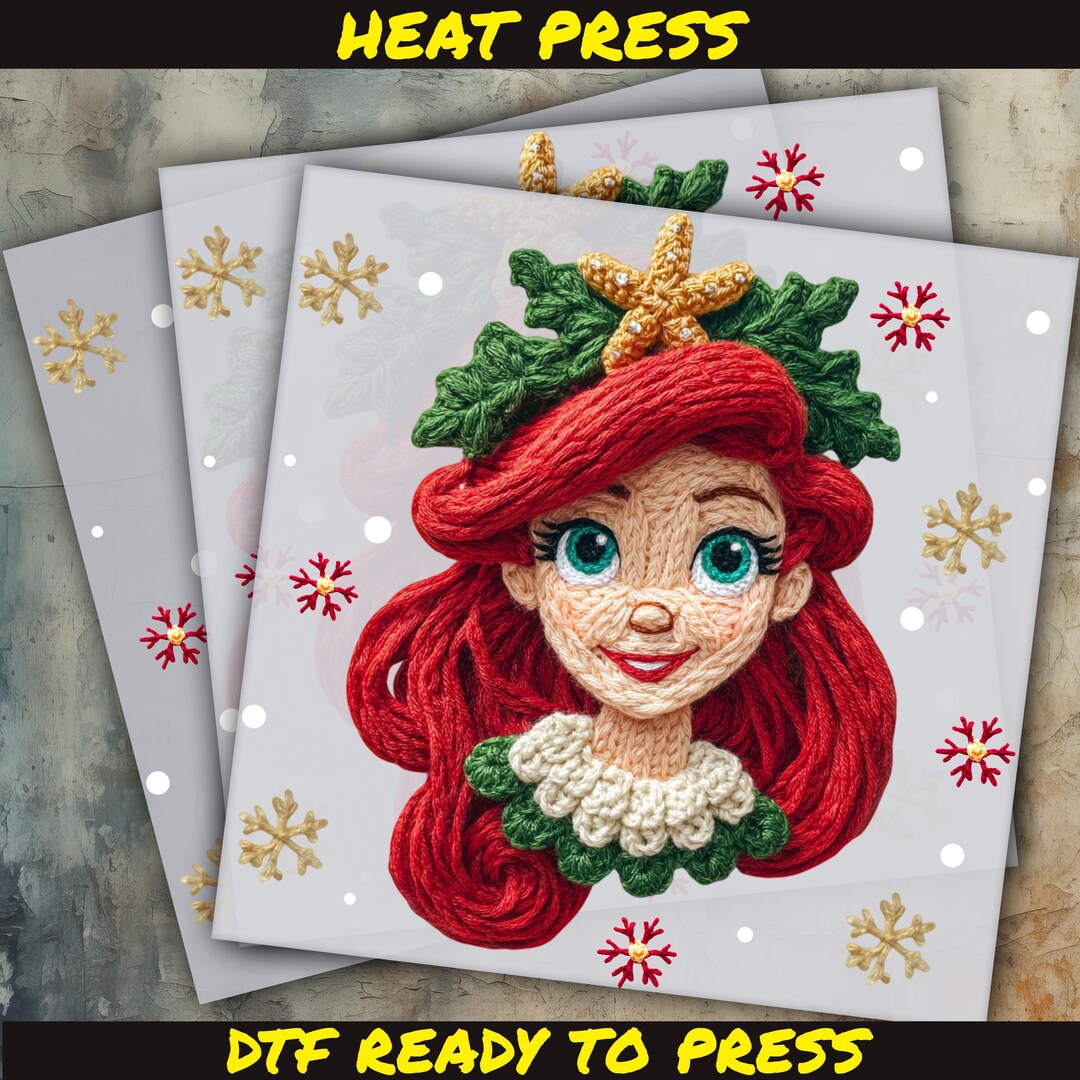 Faux Yarn Disney Princess DTF Heat Transfer, Faux Crocket Christmas ...