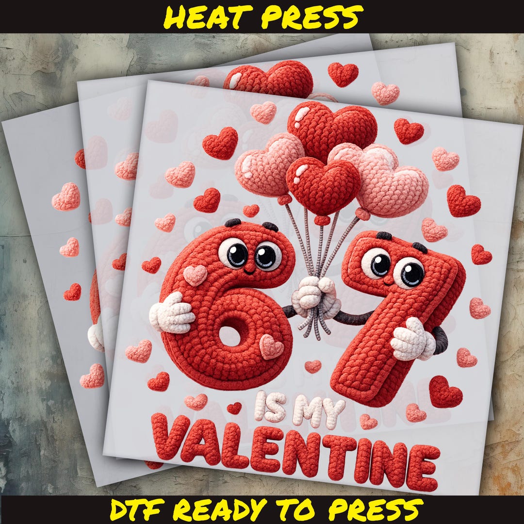 Six Seven Valentine Day DTF, Faux Yarn 67 Iron on Decal, Dtf, Direct to ...