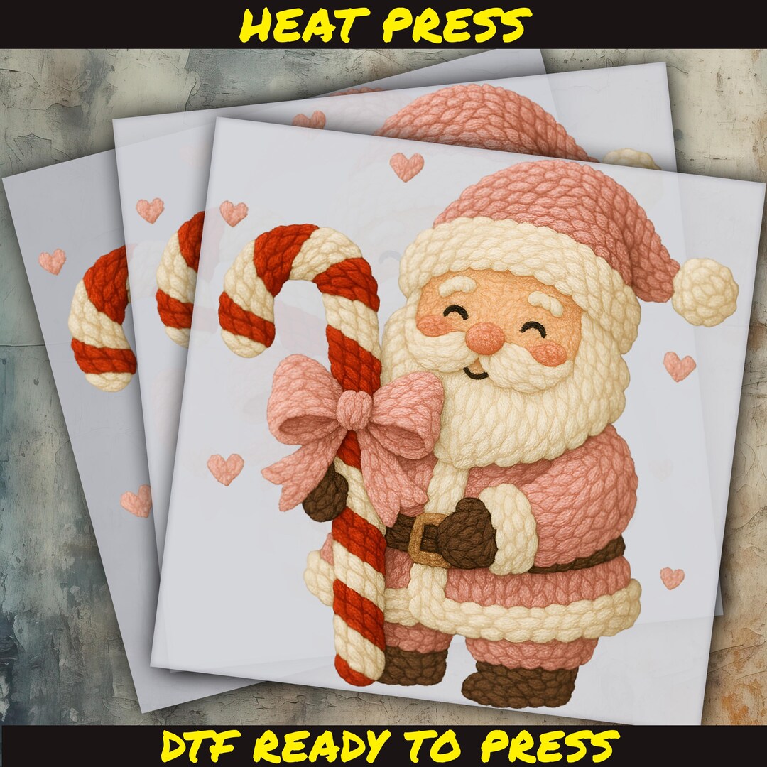 Faux Yarn Santa DTF Heat Transfer, Christmas Pink Santa Ready to Press ...