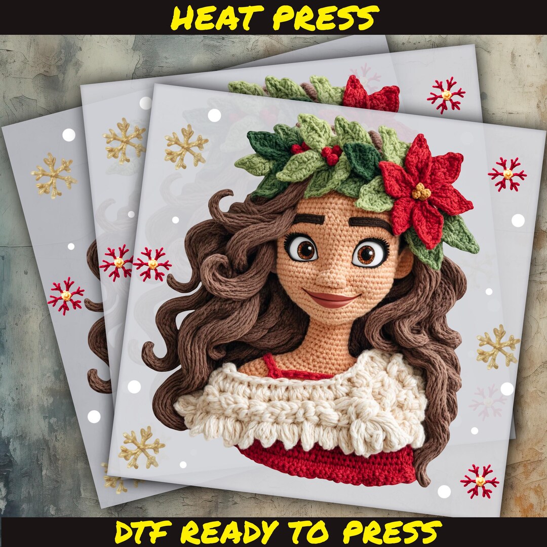 Faux Yarn Disney Princess DTF Heat Transfer, Faux Crocket Christmas ...