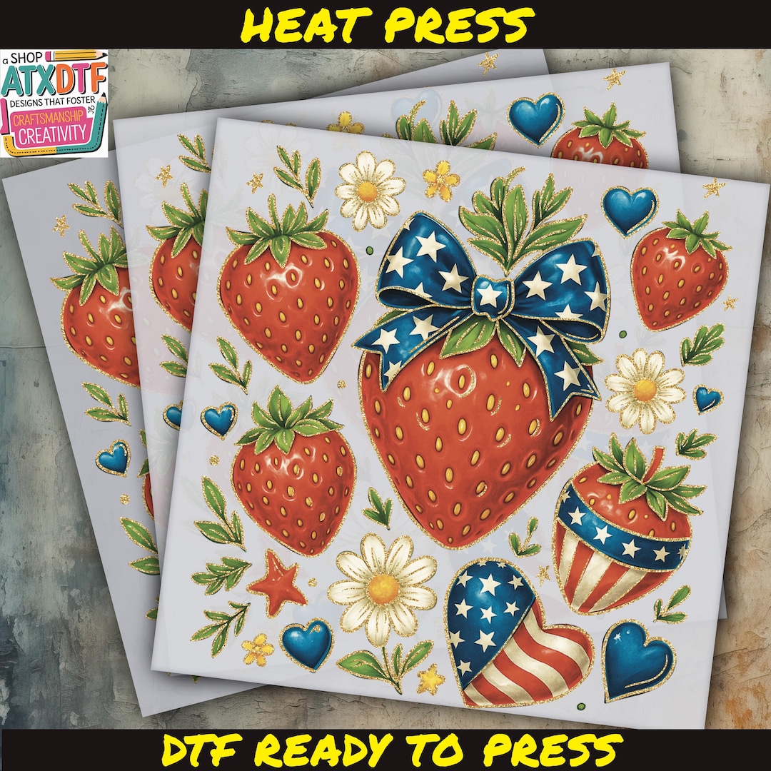 Strawberry Dtf, 4th of July Dtf,red White Blue DTF, Usa Dtf, Ready to ...