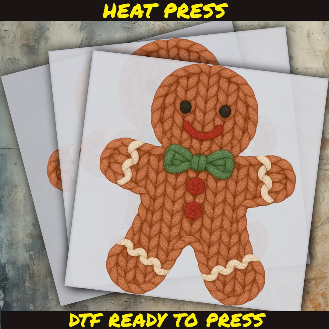 Faux Yarn Gingerbread Man DTF Heat Transfer, Christmas Gingerbread Dtf ...